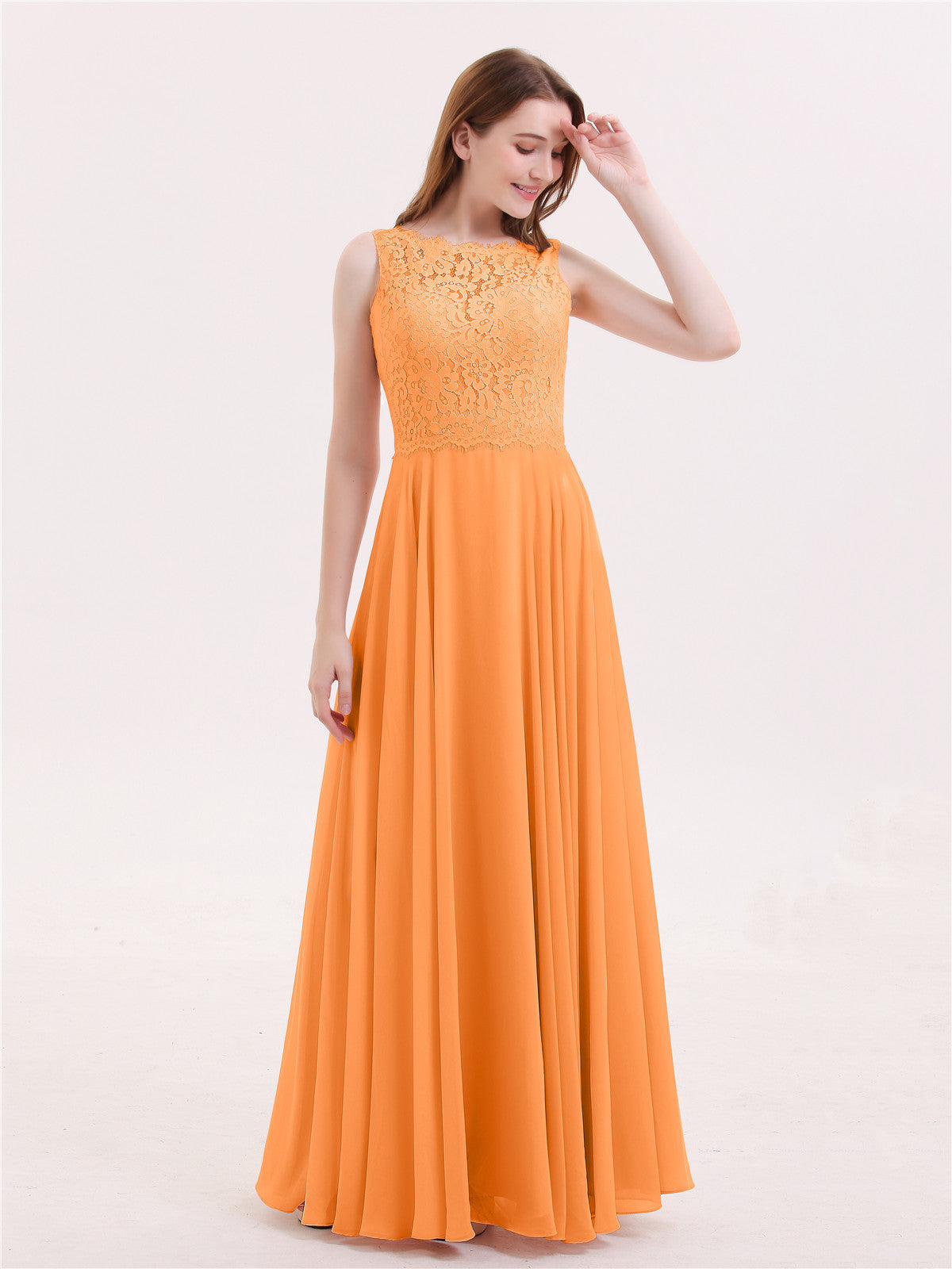 Spitze Mieder Chiffon Rock lang Kleid Orange-Tabitha | BABARONI ...