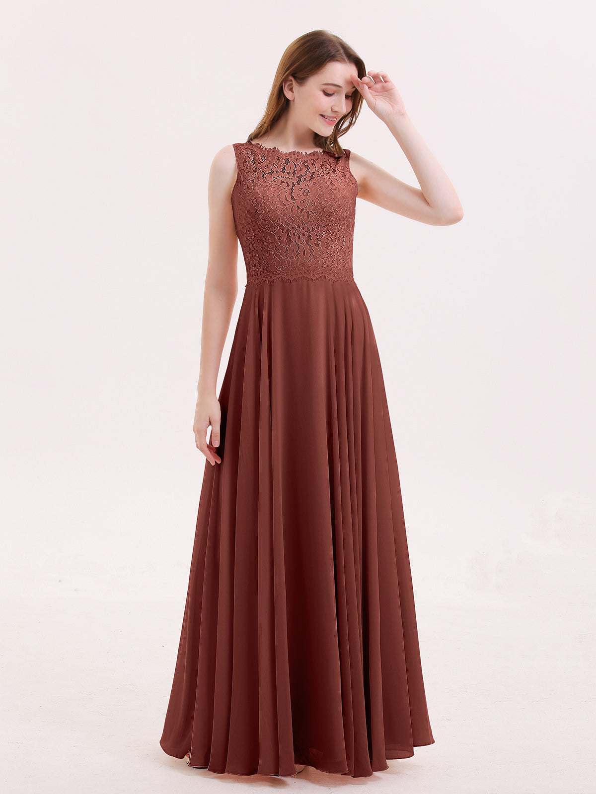 Spitze Mieder Chiffon Rock lang Kleid Terrakotta-Tabitha | BABARONI ...